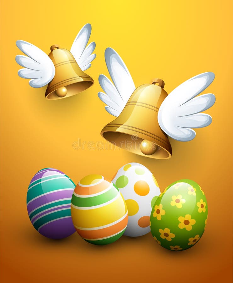 Flying Easter Bells and Eggs Stock Illustration - Illustration of ...