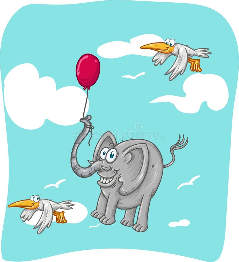 Flying Elephant with Balloon Stock Vector - Illustration of funny ...