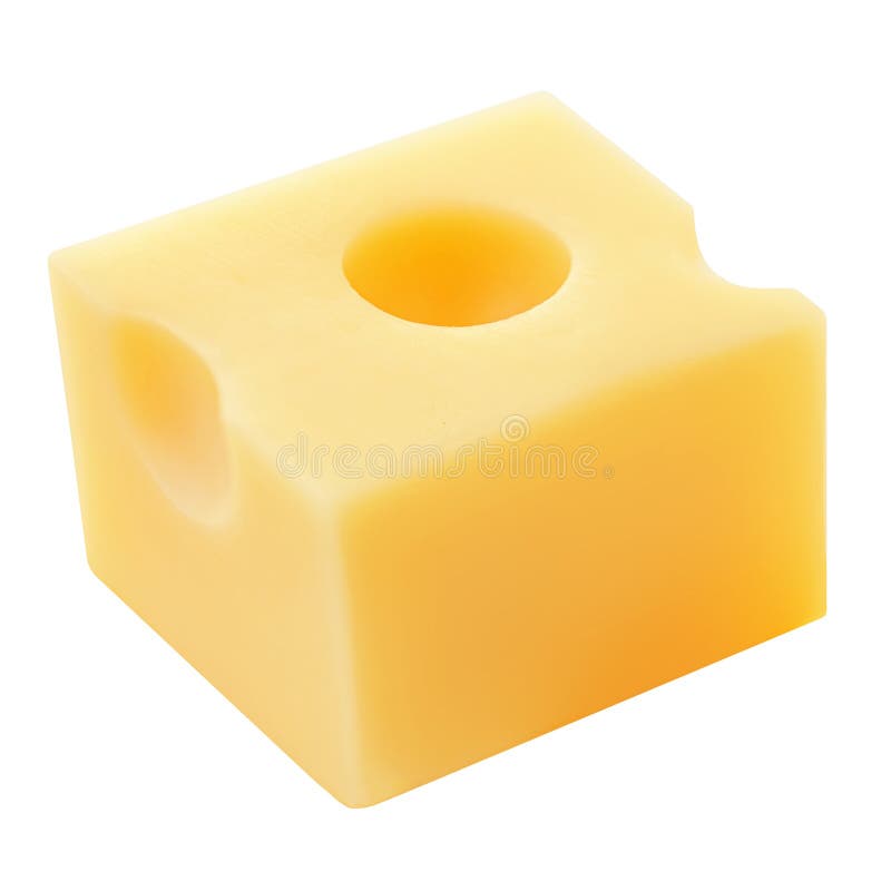 Flying Emmental Cheese Single Cube Isolated on White Background ...