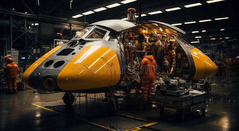 Flying Engineer in Workshop. Aircraft Industrial Aviation Equipment ...