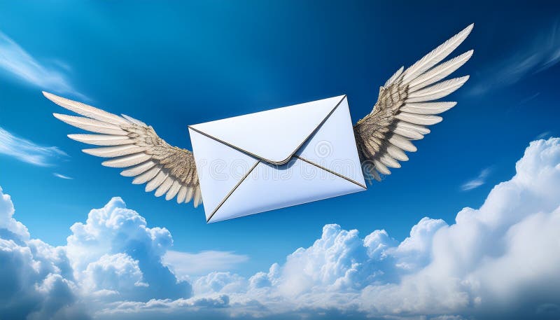 A Flying Envelope with Wings Gliding Gracefully through a Vibrant Blue ...