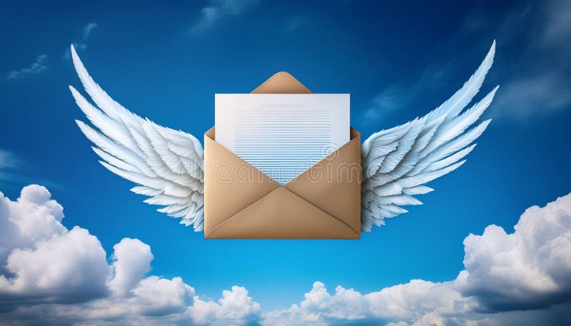 A Flying Envelope with Wings Gliding Gracefully through a Vibrant Blue ...