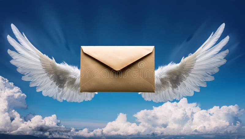 A Flying Envelope with Wings Gliding Gracefully through a Vibrant Blue ...