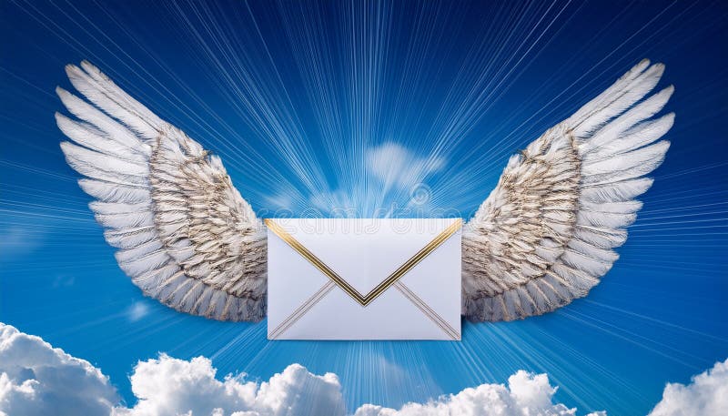 A Flying Envelope with Wings Gliding Gracefully through a Vibrant Blue ...
