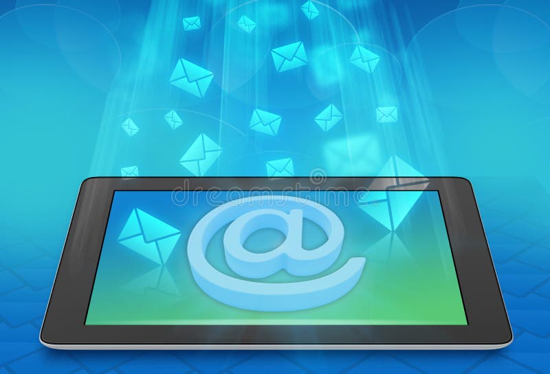 Flying Envelopes Messages on Screen of the Tablet Stock Illustration ...