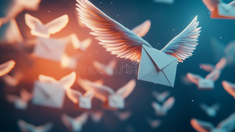 Flying Envelopes with Wings Create a Magical Atmosphere in a Dreamy ...
