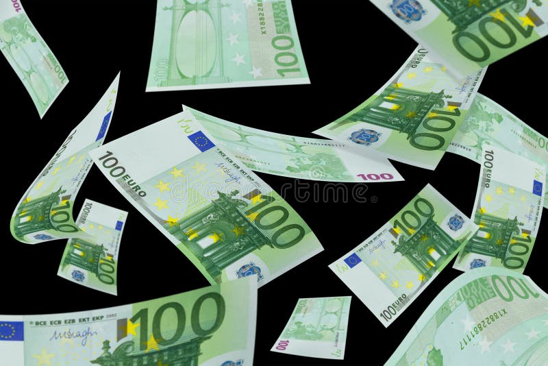 Flying 100 euros banknotes stock photo. Image of deposit - 204163928