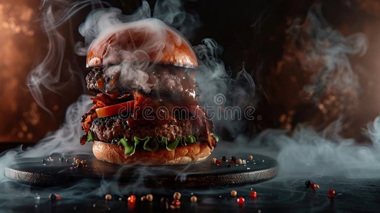 Flying Exploded Complete Composition of Grilled Beef Burger and Soft ...