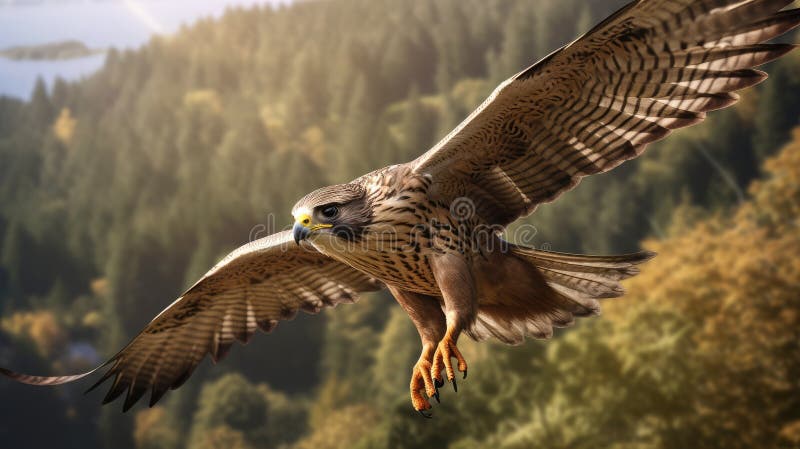 Flying Falcon in the Nature, Wild Falcon in Flight Stock Illustration ...
