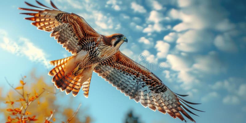 Flying falcon in the sky stock illustration. Illustration of prey ...