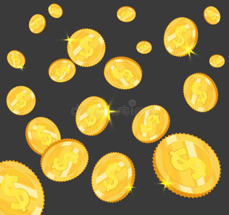 Flying Fall Gold Dollar Coins. Golden Shining Falling Coins. Win. on ...