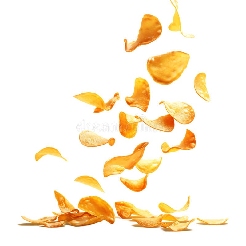 Flying Falling Crispy Potato Chips Against Transparent Background Stock ...