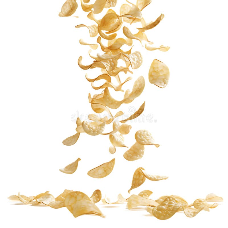 Flying Falling Crispy Potato Chips Against Transparent Background Stock ...