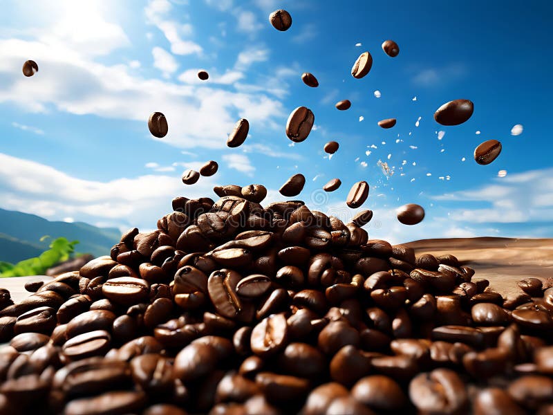 Flying and Falling Fresh Coffee Beans Generative AI Stock Illustration ...