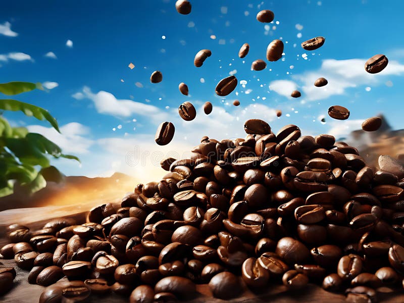 Flying and Falling Fresh Coffee Beans Generative AI Stock Illustration ...