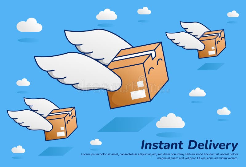 Flying Fast Parcel Package with Wing Instant Delivery Illustration Flat ...