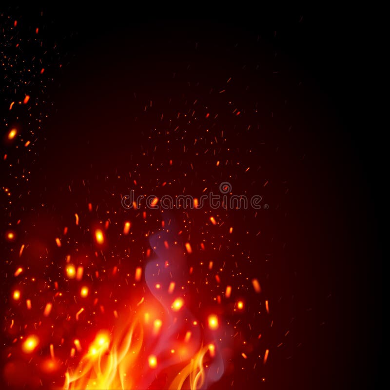 Fiery Sparks on Air Over Dark Night. Flying Glowing Particles from Fire ...