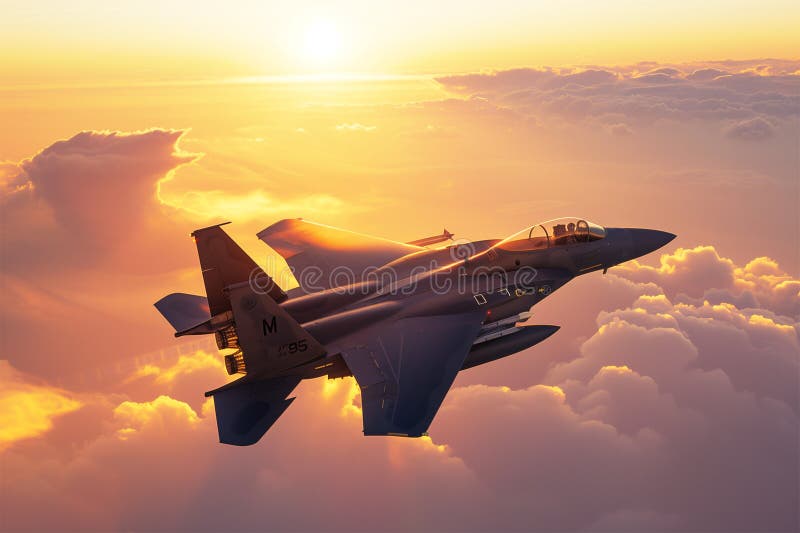 Flying Fighter Jet during Sunset Stock Illustration - Illustration of ...