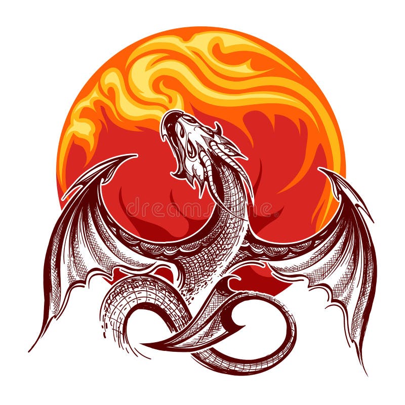 Symbol of the fire dragon stock vector. Illustration of sketch - 31433062