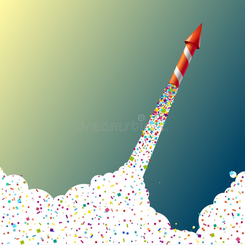 Flying Firework Rocket with Confetti Stock Vector - Illustration of ...