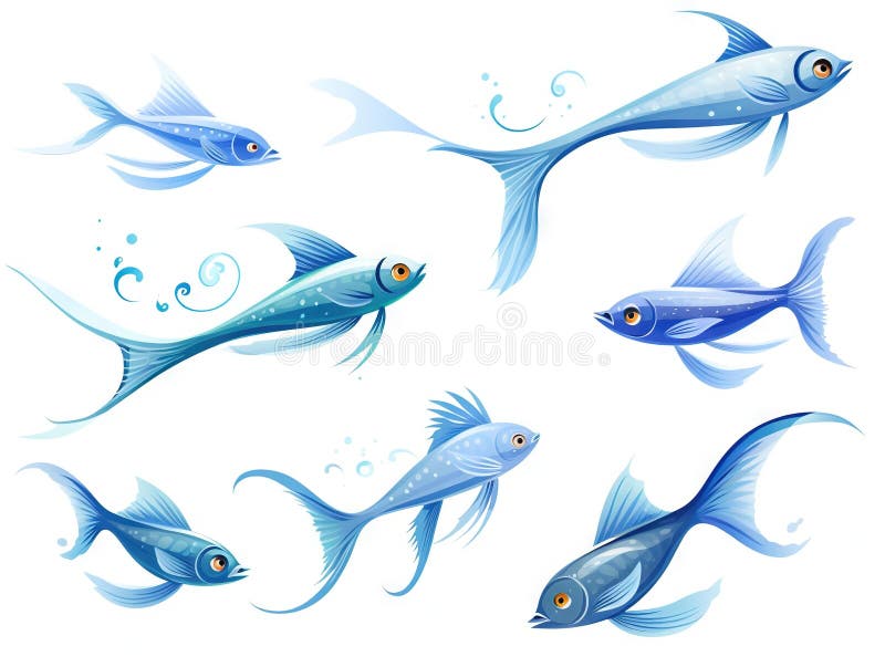Flying Fish in Cartoon Style on White Background Made with Generative ...