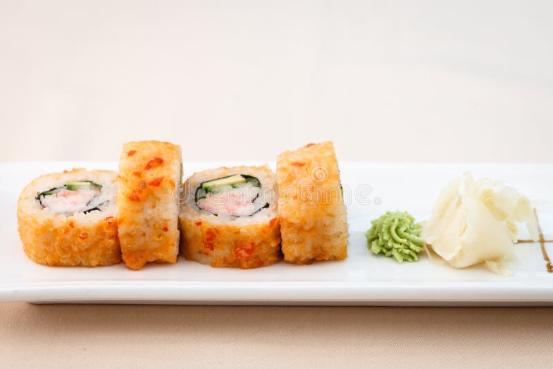 Flying fish roe maki stock photo. Image of lunch, fresh - 97108086