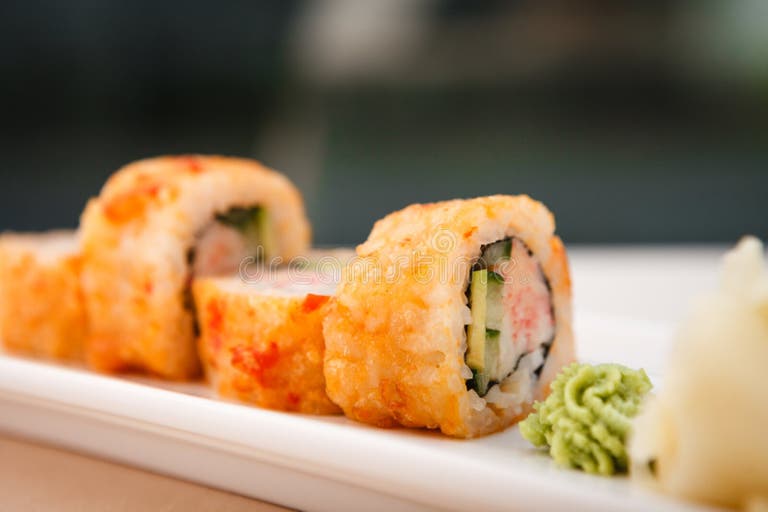 Flying fish roe maki stock photo. Image of lunch, japan - 97116862