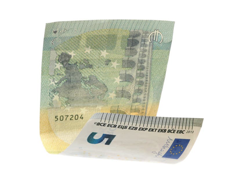Flying Five Euro Banknote Isolated Stock Image - Image of financial ...