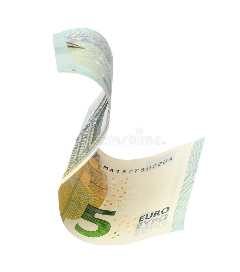 Flying Five Euro Banknote Isolated Stock Image - Image of financial ...