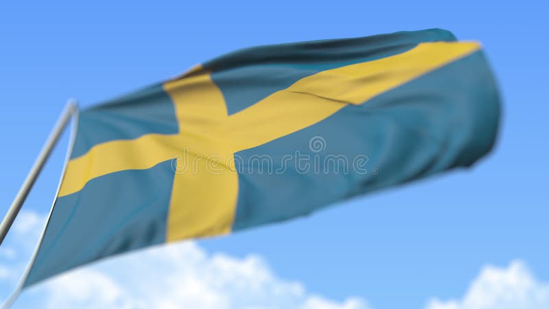Flying Flag of Sweden, Low Angle View. 3D Rendering Stock Illustration ...