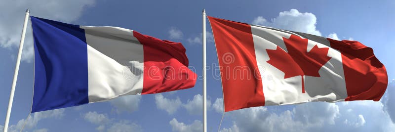 National Flags of France and Canada, 3d Rendering Stock Illustration ...