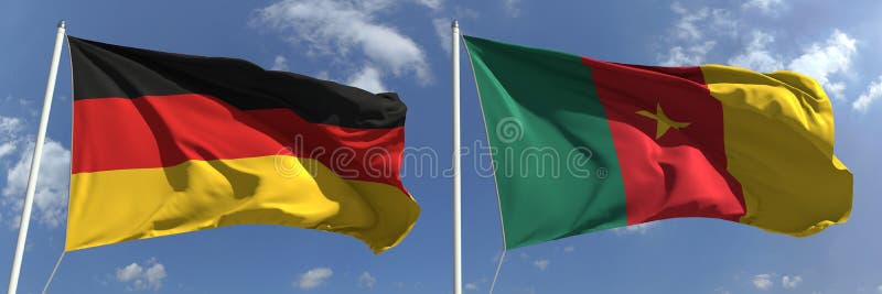 Waving Flags of Germany and Cameroon on Flagpoles, 3d Rendering Stock ...