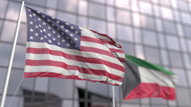 Flags of Kuwait and the United Kingdom at International Meeting, 3D ...