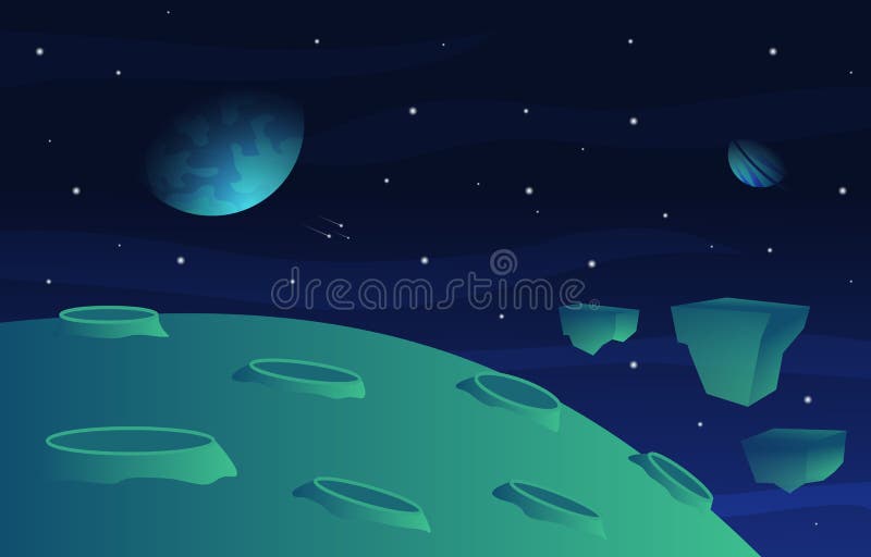 Flying Floating Rock Stone Planet Star Space Exploration Illustration ...