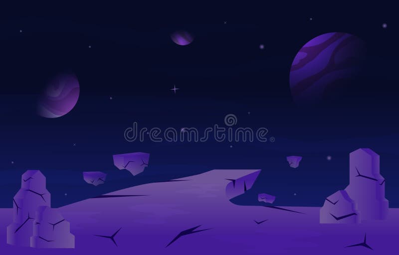 Flying Floating Rock Stone Planet Star Space Exploration Illustration ...