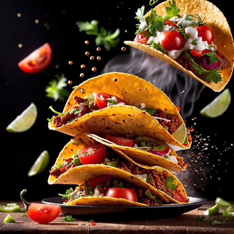 Flying Food Photography with Tacos Stock Illustration - Illustration of ...
