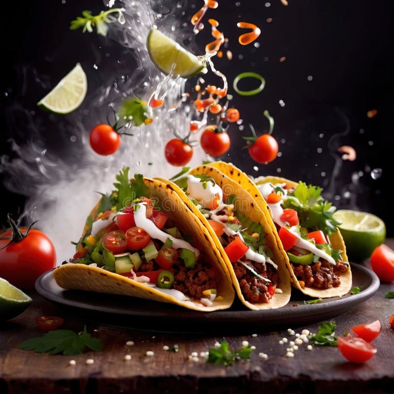 Flying Food Photography with Tacos Stock Illustration - Illustration of ...