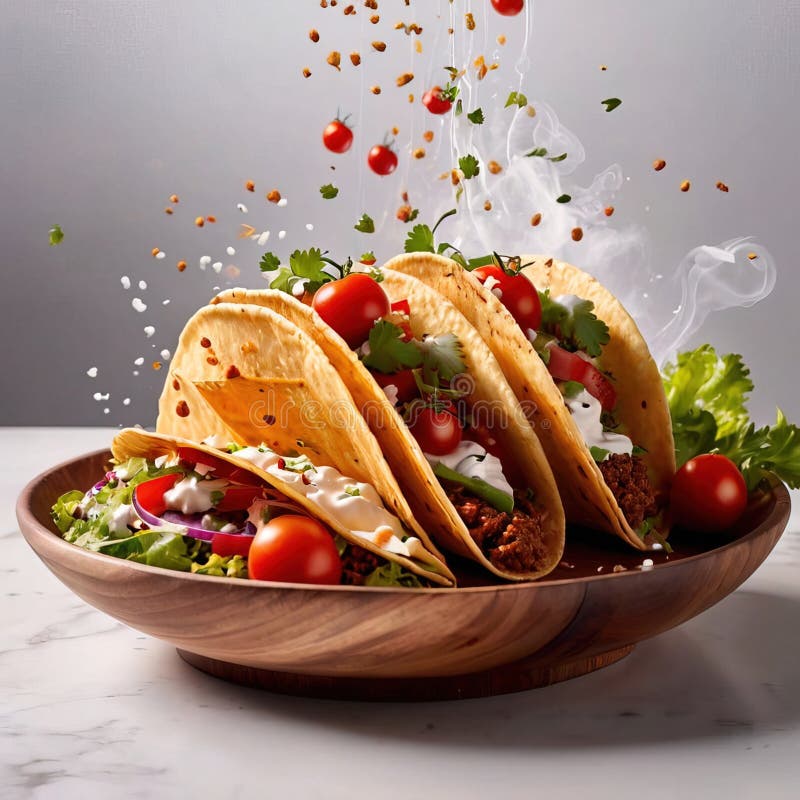Flying Food Photography with Tacos Stock Illustration - Illustration of ...