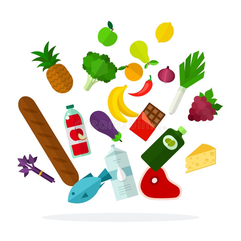 Flying Food Vector Flat Isolated Stock Vector - Illustration of banana ...