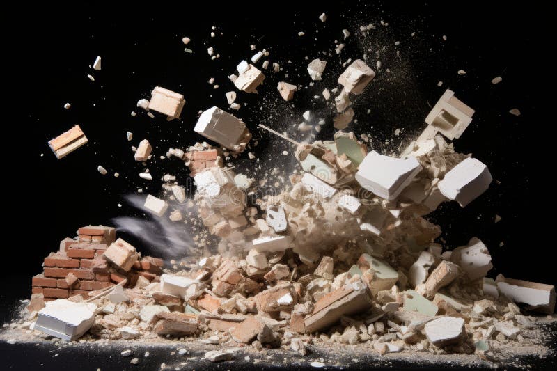 Flying Fragments and Dust of Shattered Red Brick Scattering through the ...