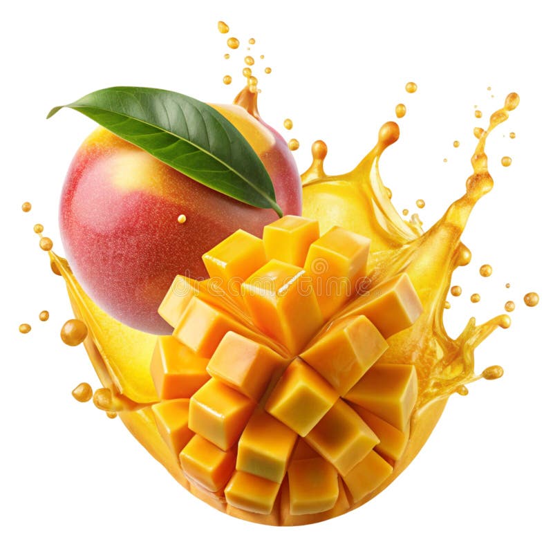 Flying Fresh Mango Cube with Juice Splash Isolated on White Background ...