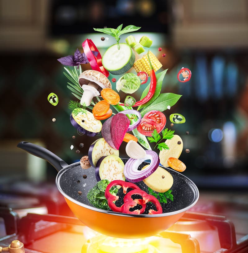 Flying Vegetables - Salad Ingredients. Stock Photo - Image of green ...