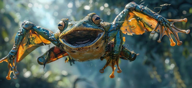 Flying Frog with a Big Grin Stock Illustration - Illustration of webbed ...