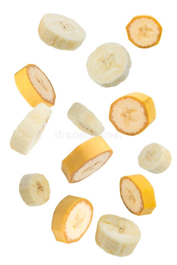 Flying Banana Slices, Isolated on White Background Stock Image - Image ...