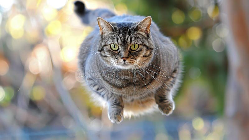 Flying Funny Fat Cat with Small Bird Wing Looking at the Top ...