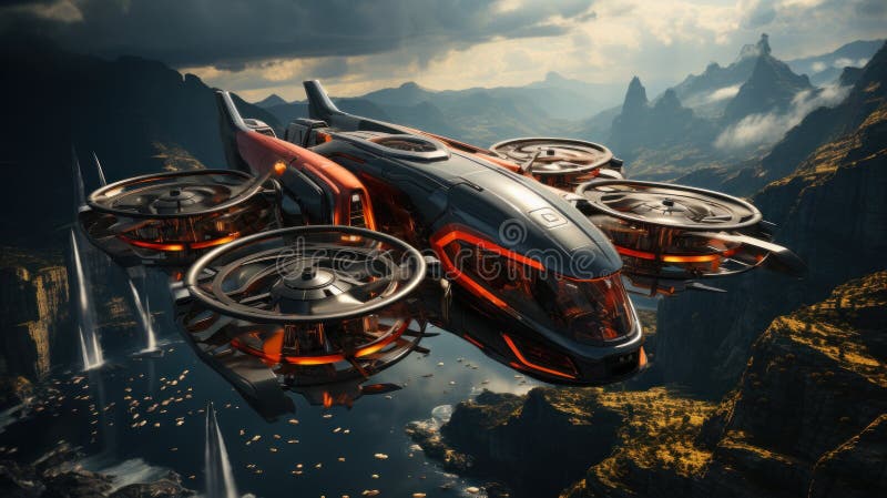 The Flying Car of the Future Flies in the City Stock Illustration ...