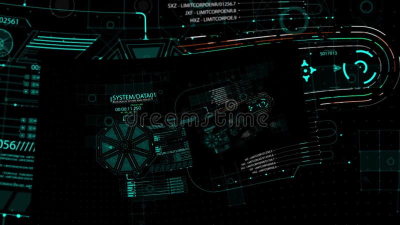 Futuristic HUD Interface and Hacker Code Running Down a Computer Screen ...
