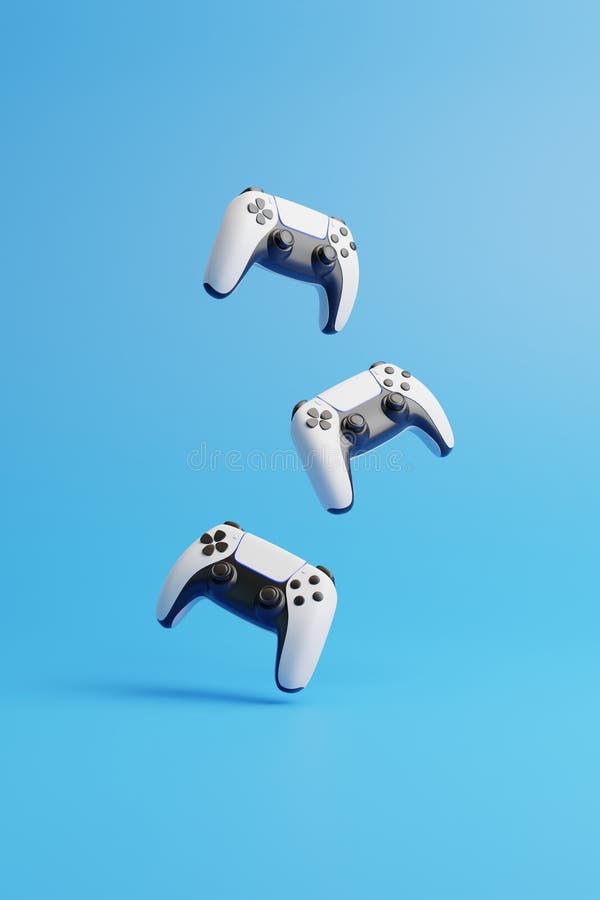 Flying Gamepad on a Blue Background with Copy Space Stock Illustration ...