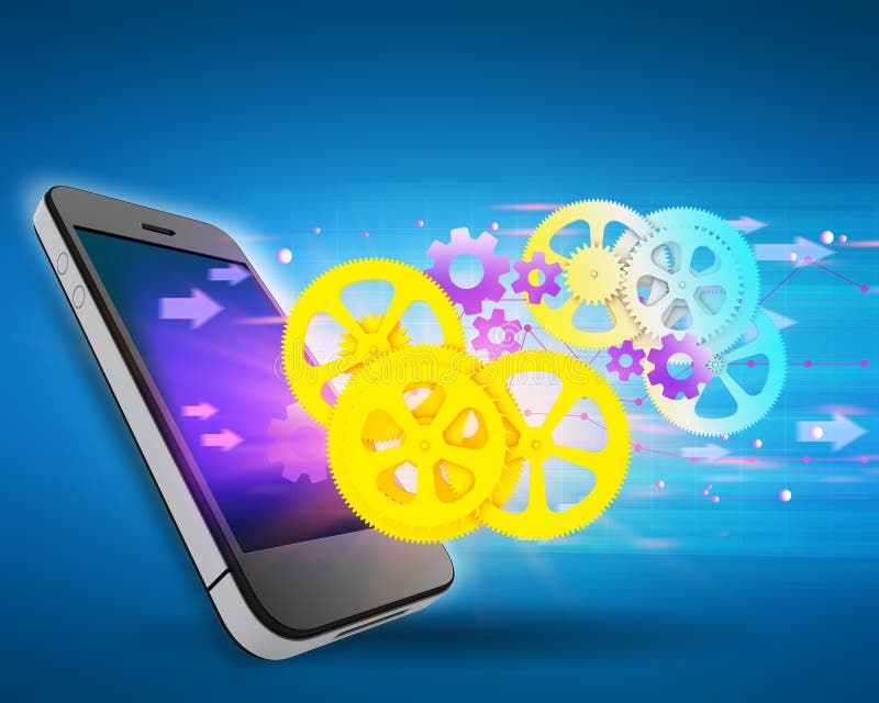 Flying Gears and Arrows of the Mobile Phone Screen. Stock Illustration ...