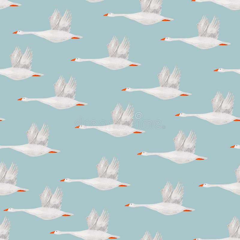 Flying Geese in the Sky Watercolor Seamless Pattern Stock Illustration ...